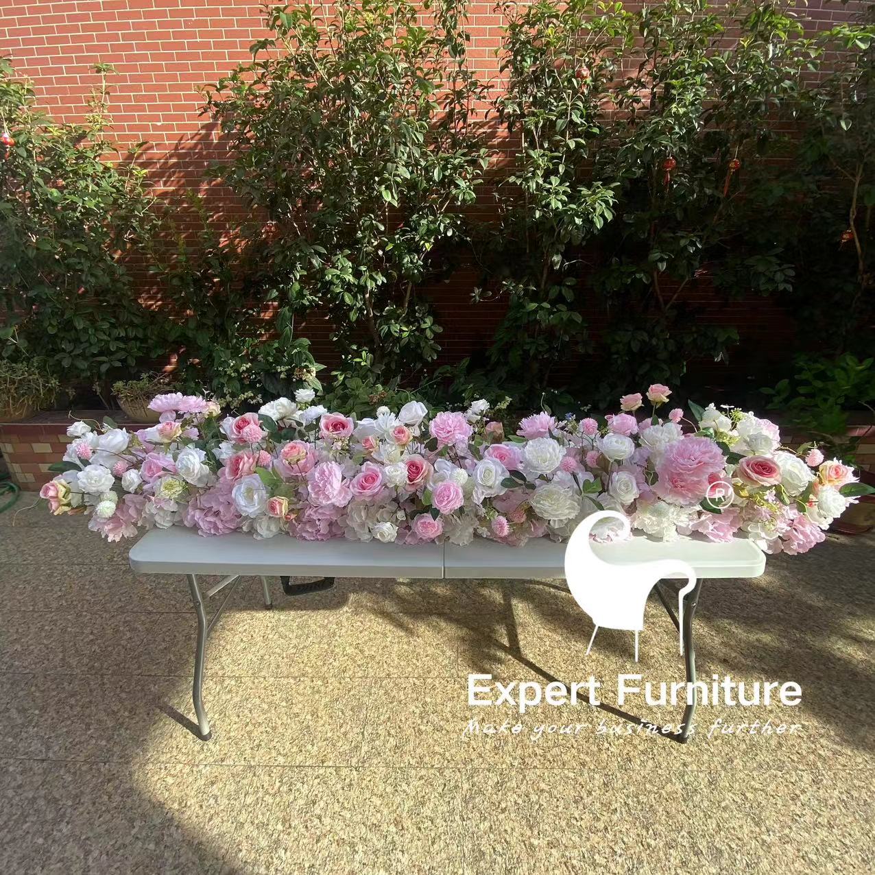 Artificial silk rose flower table wedding party decor flower runner ...