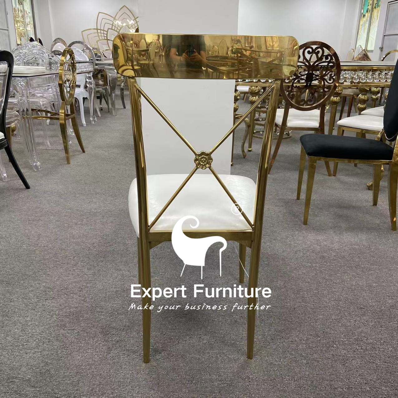 Royal luxury stainless steel cross back gold wedding chair - Expert ...