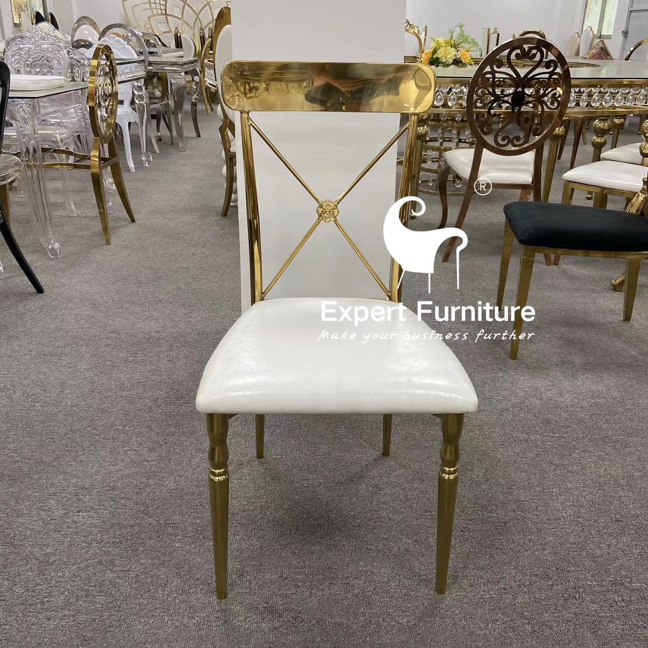 Royal luxury stainless steel cross back gold wedding chair - Expert ...