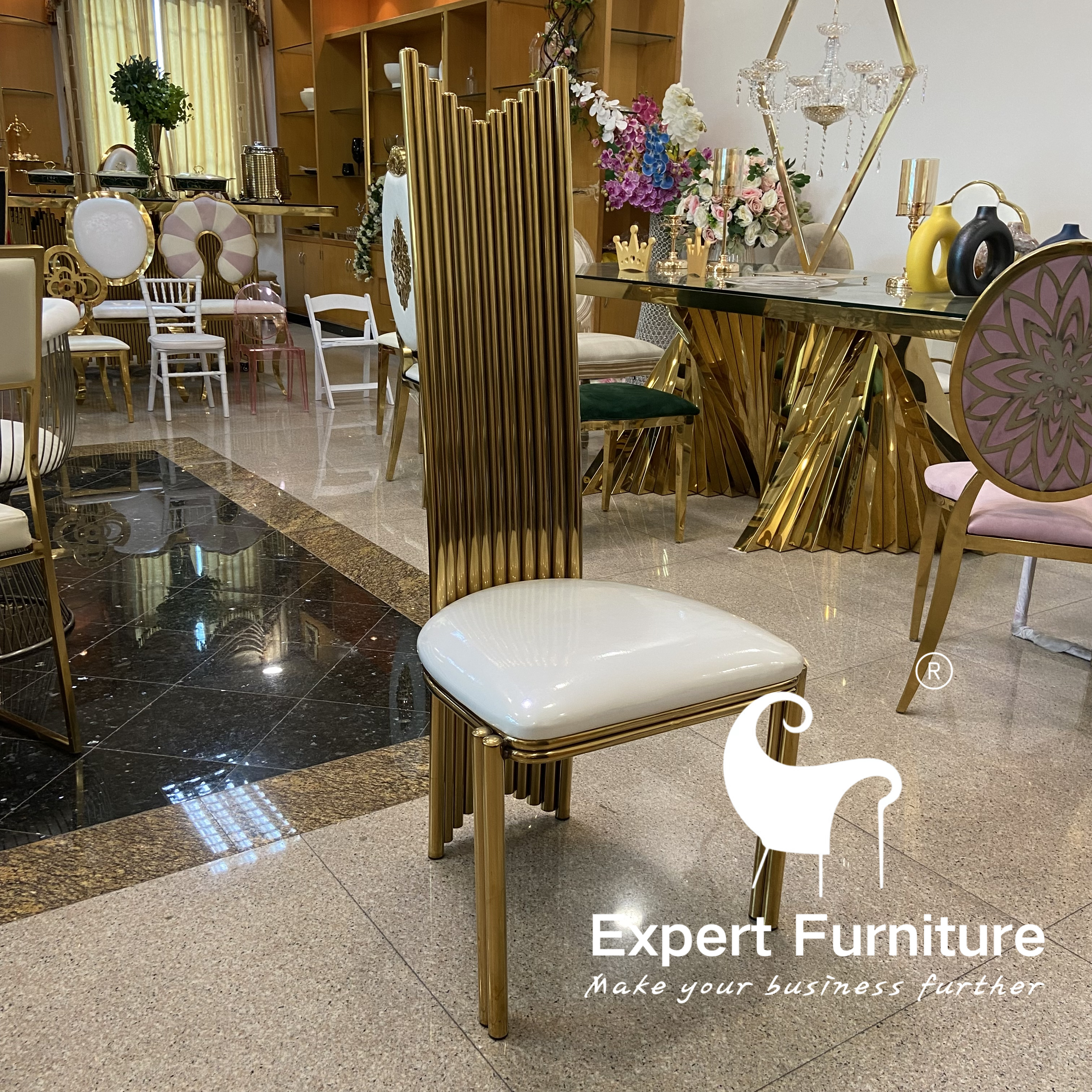 Luxury fancy gold furniture stainless steel frame banquet hall high ...